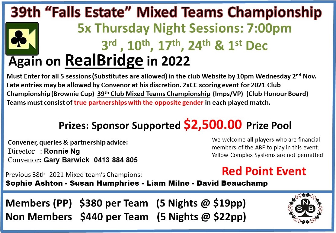 Thursday Night Flyer 2 - Mixed Teams | North Shore Bridge Club