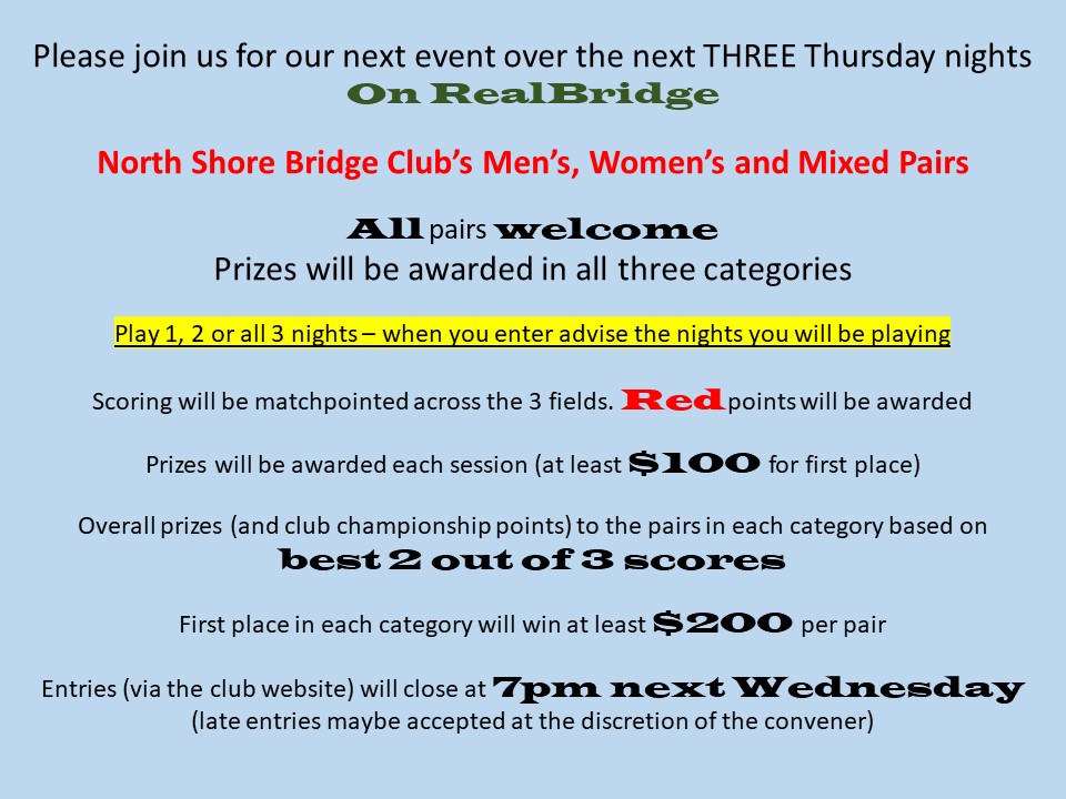 Combined Pairs | North Shore Bridge Club